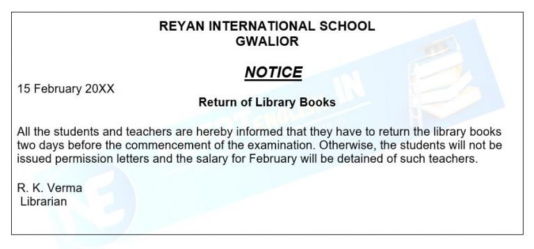 Format of Notice Writing for Class 10 to 12