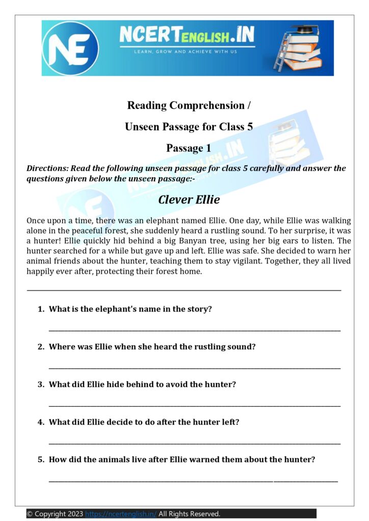 Unseen Passage For Class 5 With Solutions